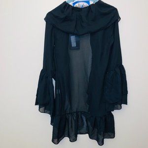 PrettyLittleThing | Swim | Prettylittlething Ruffled Black Sheer Cover ...